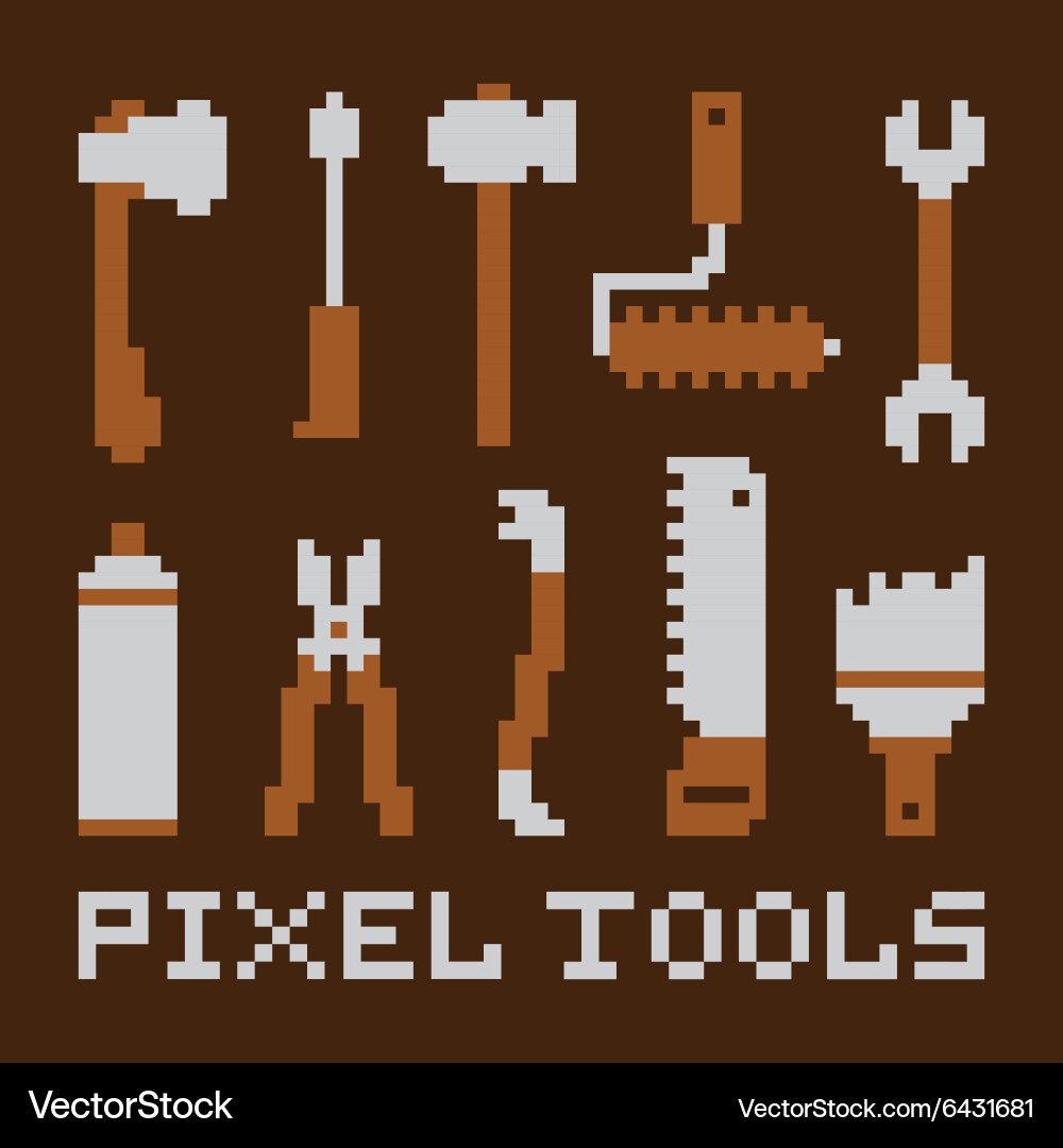 Pixel art isolated tools set Royalty Free Vector Image