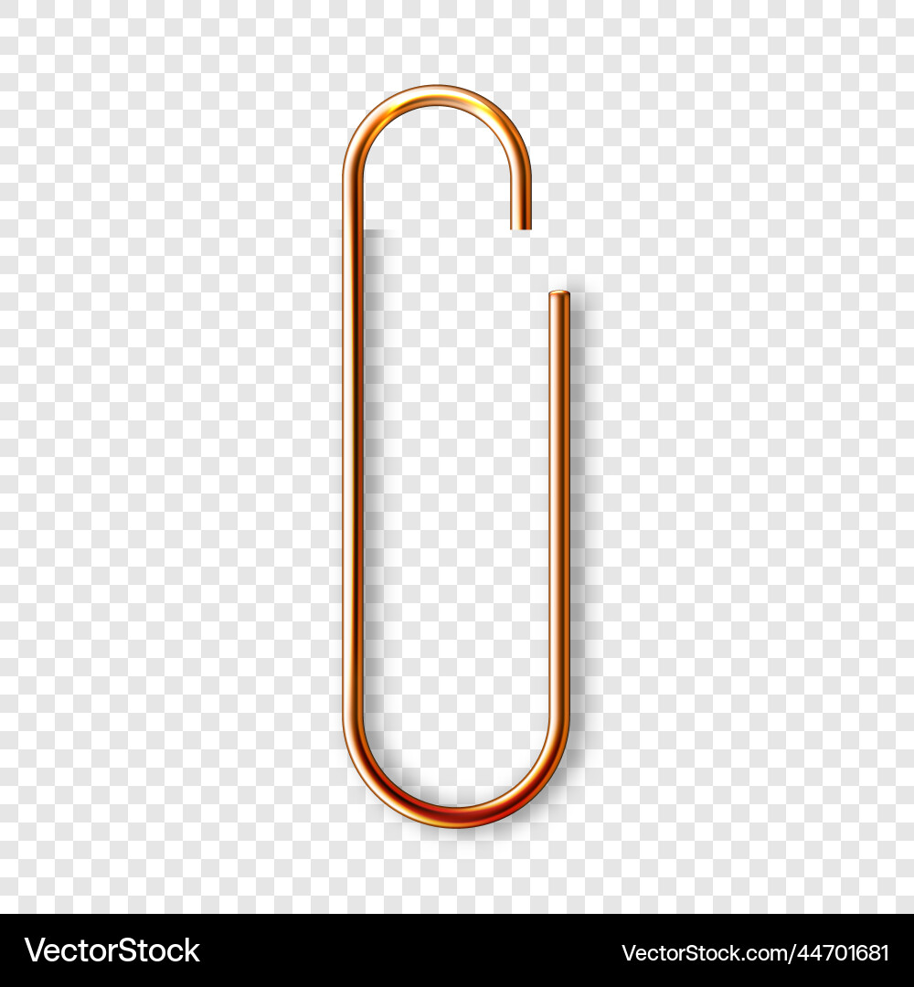 Realistic copper paperclip attached to paper Vector Image