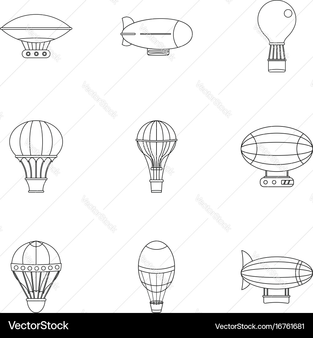 Types of airship icon set outline style Royalty Free Vector