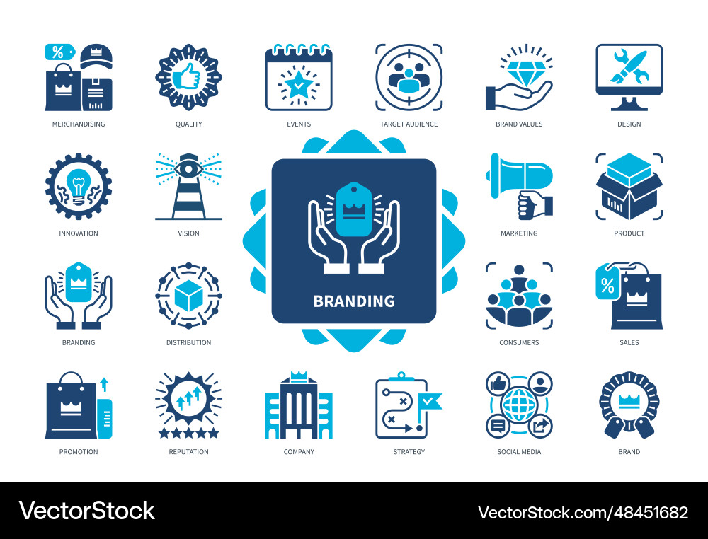 Branding solid icon set Royalty Free Vector Image