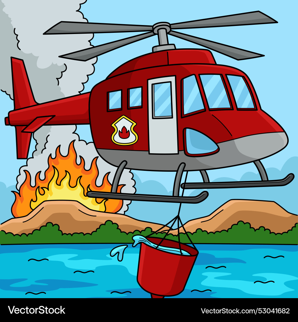 Firefighting helicopter vehicle colored cartoon Vector Image