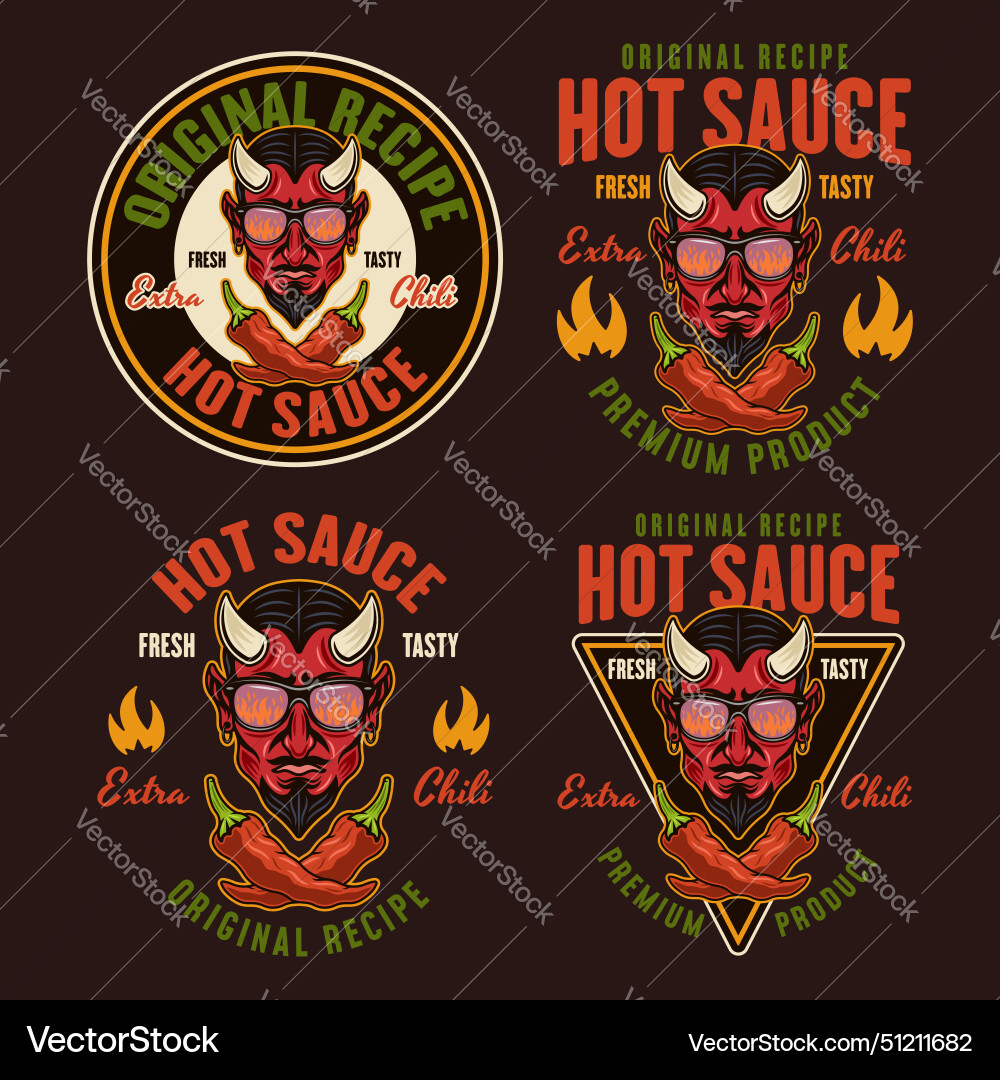 Hot sauce set of emblems labels badges Royalty Free Vector