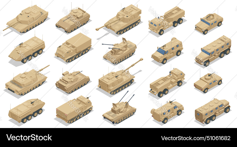 Isometric armored vehicle set infantry fighting Vector Image