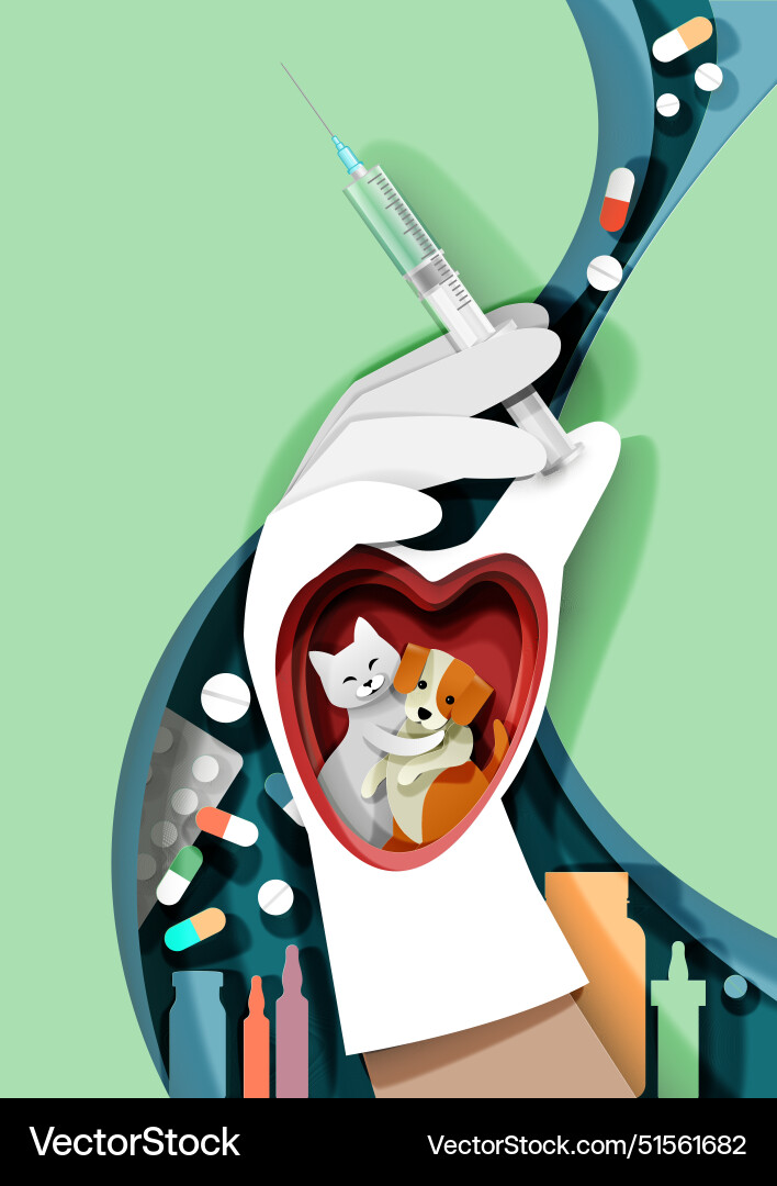 Pet vaccination paper 3d poster template Vector Image