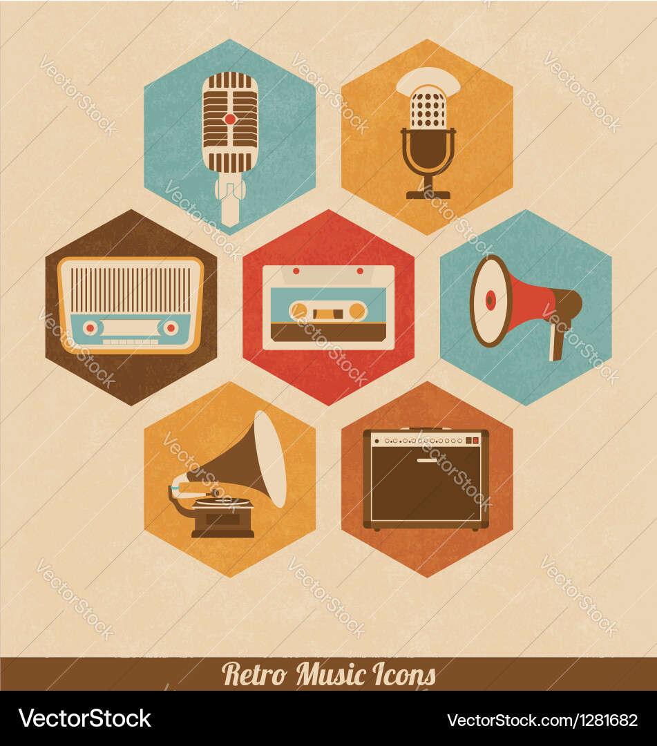 Retro Music Icons Set Royalty Free Vector Image