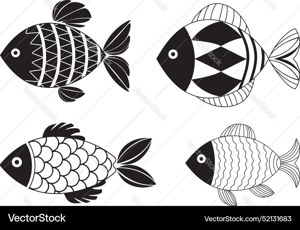 Black and white decorative fish Royalty Free Vector Image