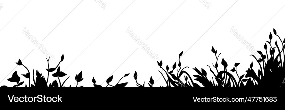 Bush and grass vegetation border silhouette Vector Image