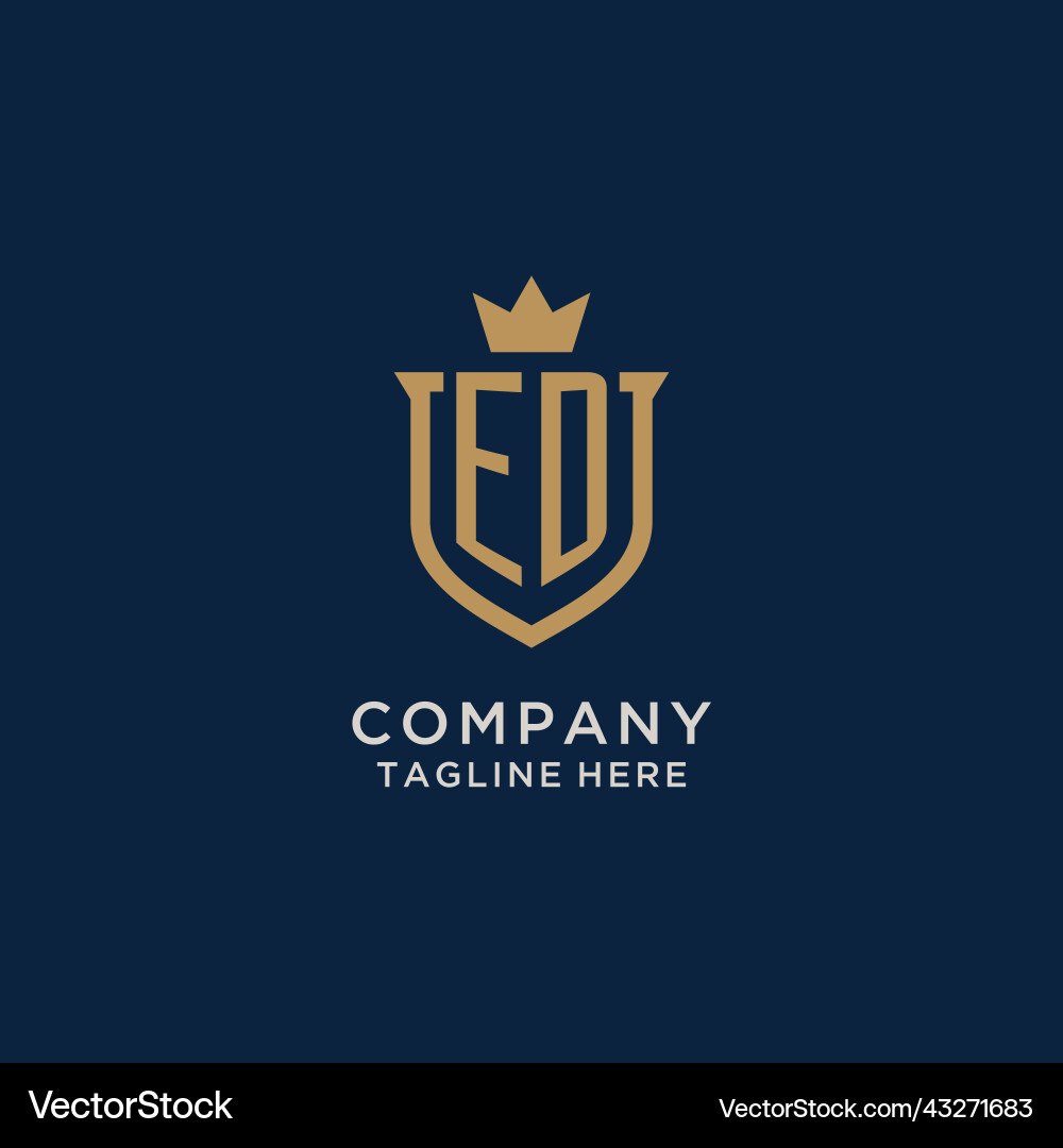 Ed initial shield crown logo Royalty Free Vector Image