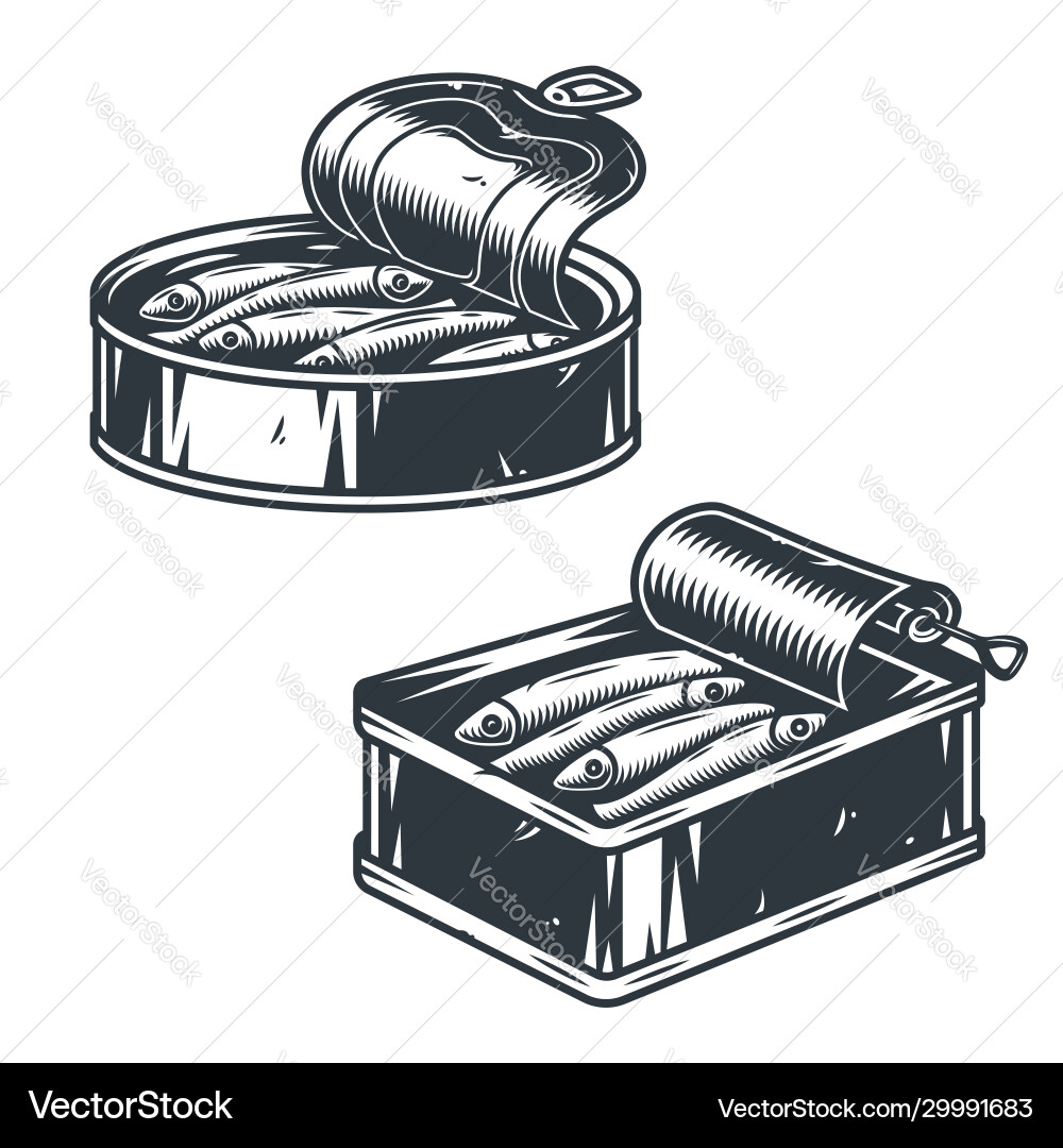 Emblem Sprat Thunfisch in Dosen für Camping Vektorbild