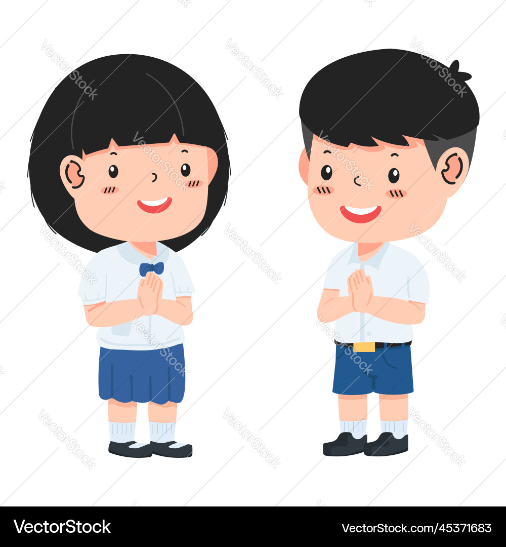Thai student with namaste character pose Vector Image