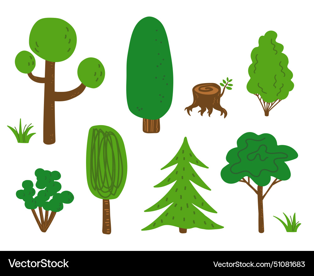 Trees cartoon style set collection of forest plan – Free Vector ...