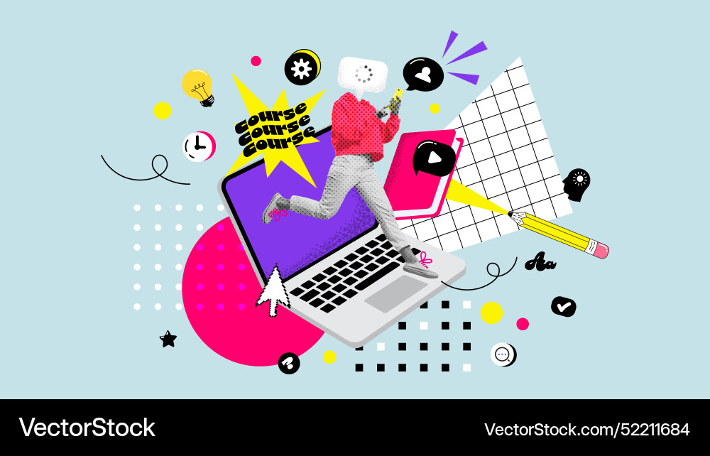 Collage poster design - nline education Royalty Free Vector