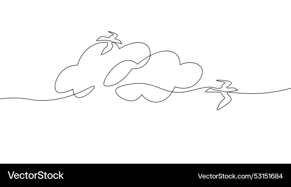 Continuous one line art cloud sky and birds Vector Image