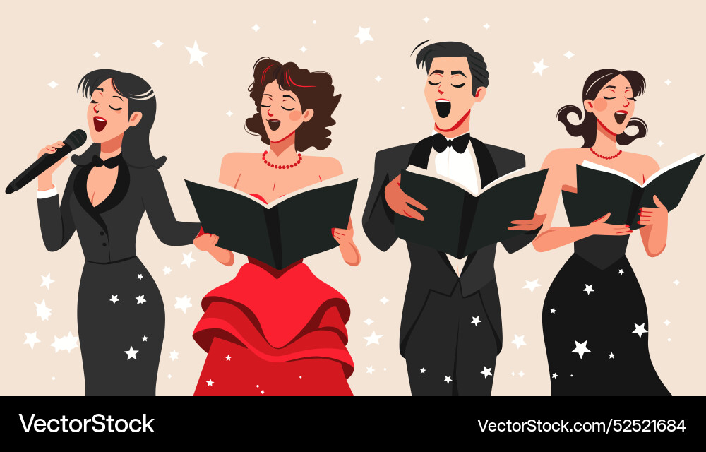Four singers performing classical music concert Vector Image