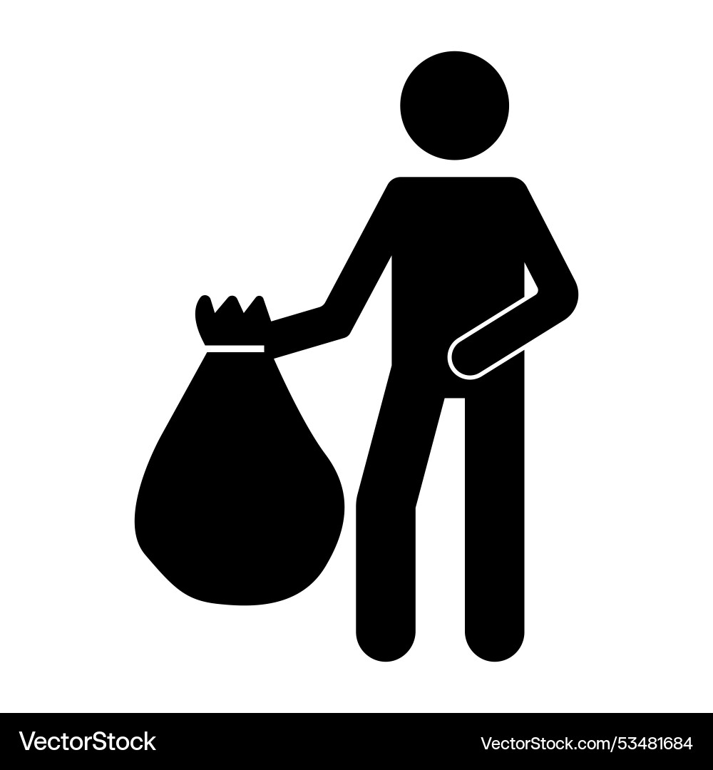 Person holding a garbage bag icon for cleanup Vector Image