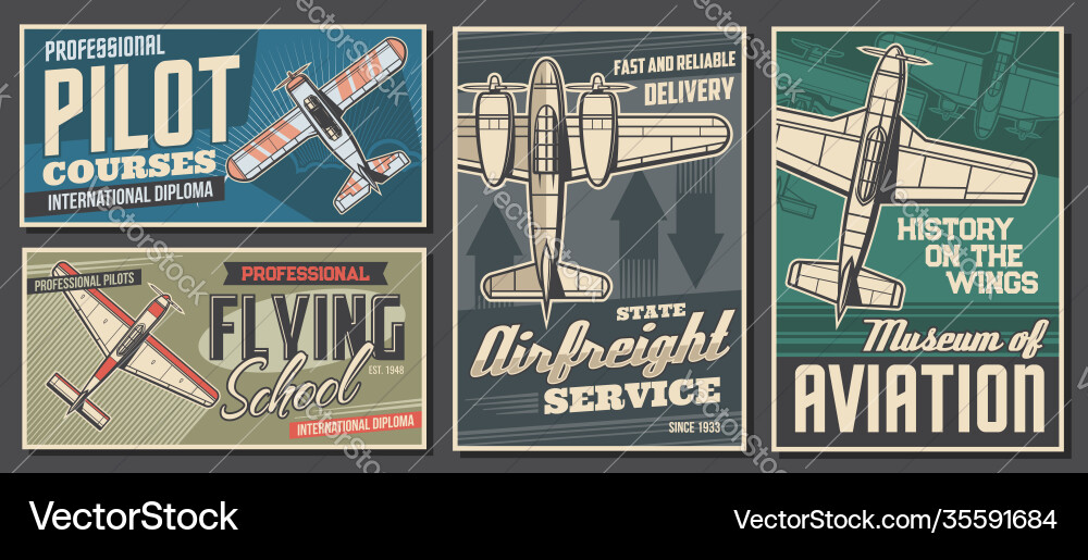 Pilot courses and flying school banners Royalty Free Vector