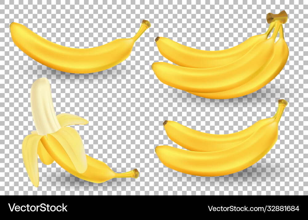 Realistic set bananas isolated on transparent Vector Image