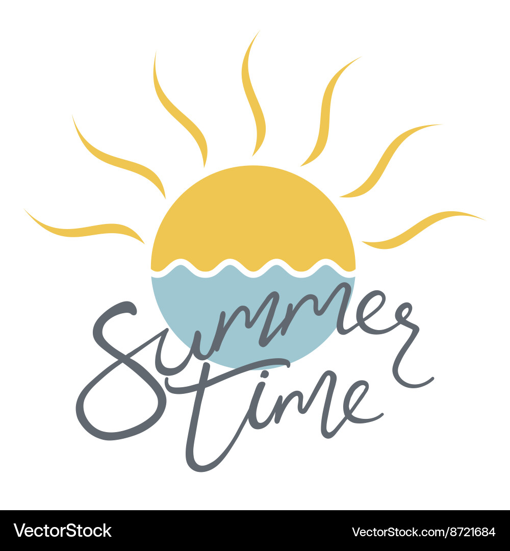 Summer time card with sun and waves Royalty Free Vector