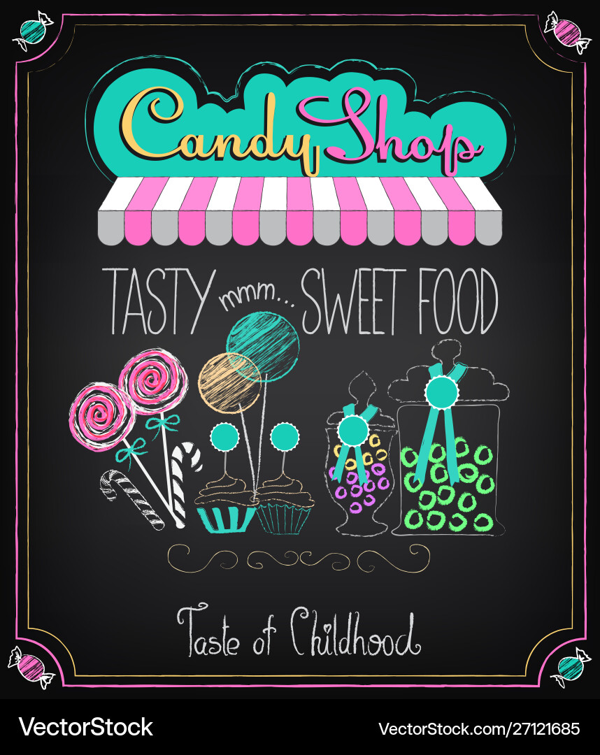 Candy shop menu on chalkboard Royalty Free Vector Image