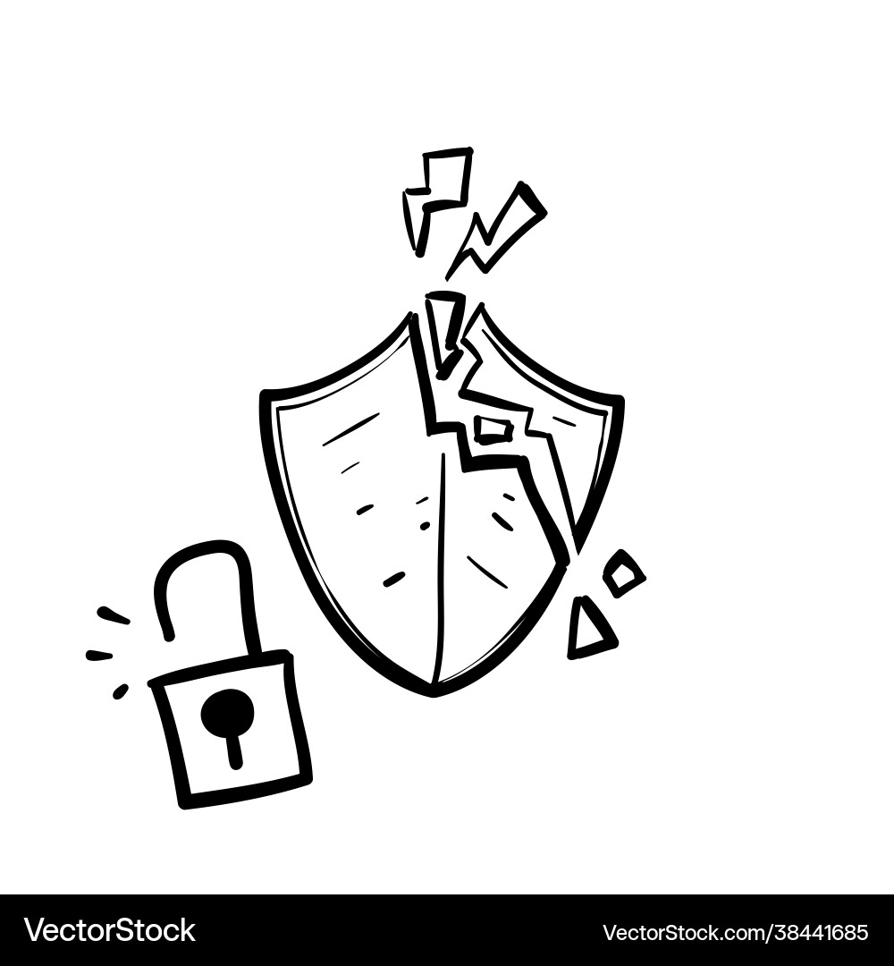 Hand drawn doodle broken shield Royalty Free Vector Image