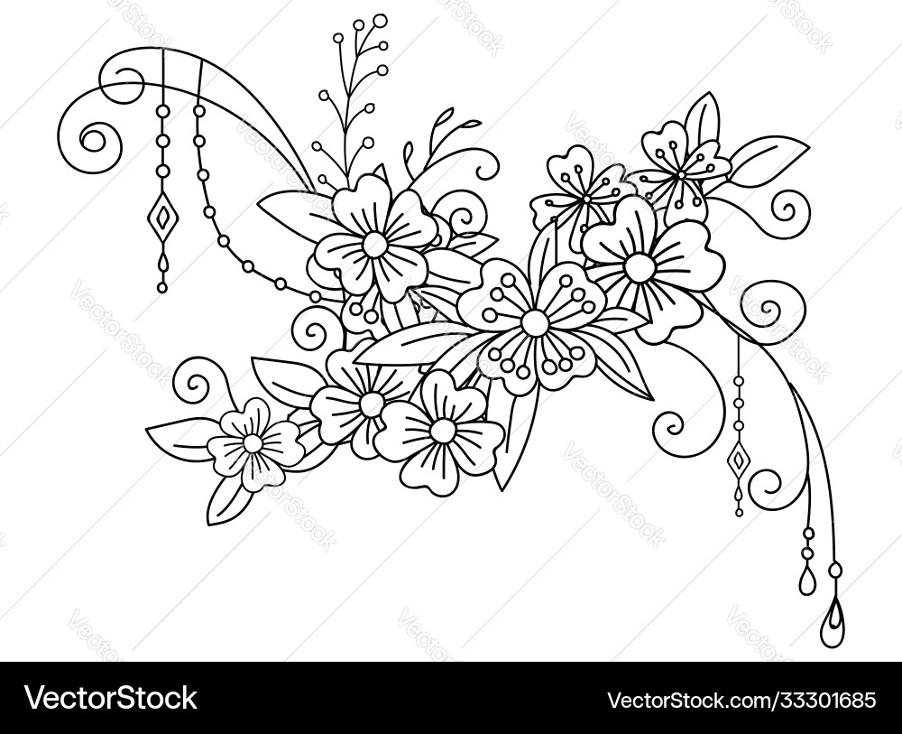 Line art decorative flowers composition Royalty Free Vector