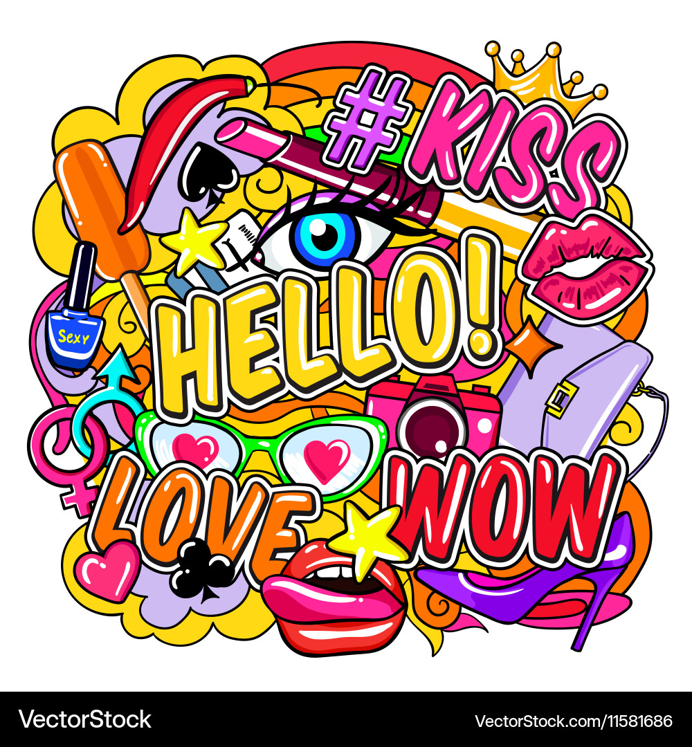 Girls comic doodle background Royalty Free Vector Image