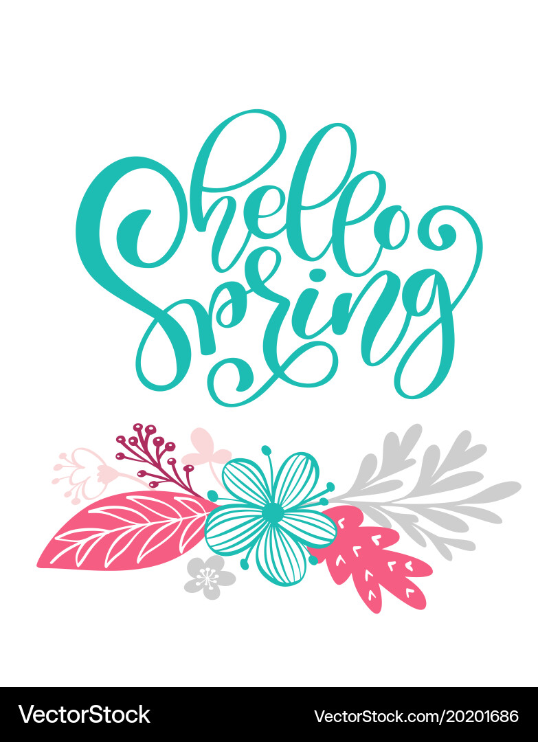 Hello spring hand drawn text and design Royalty Free Vector