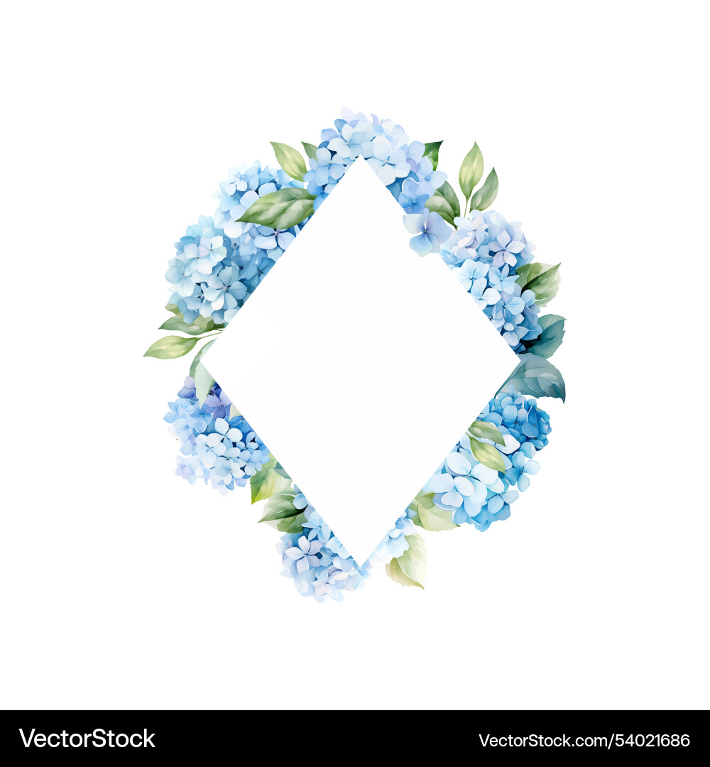 Watercolor Blue Hydrangea Floral Frame Royalty Free Vector