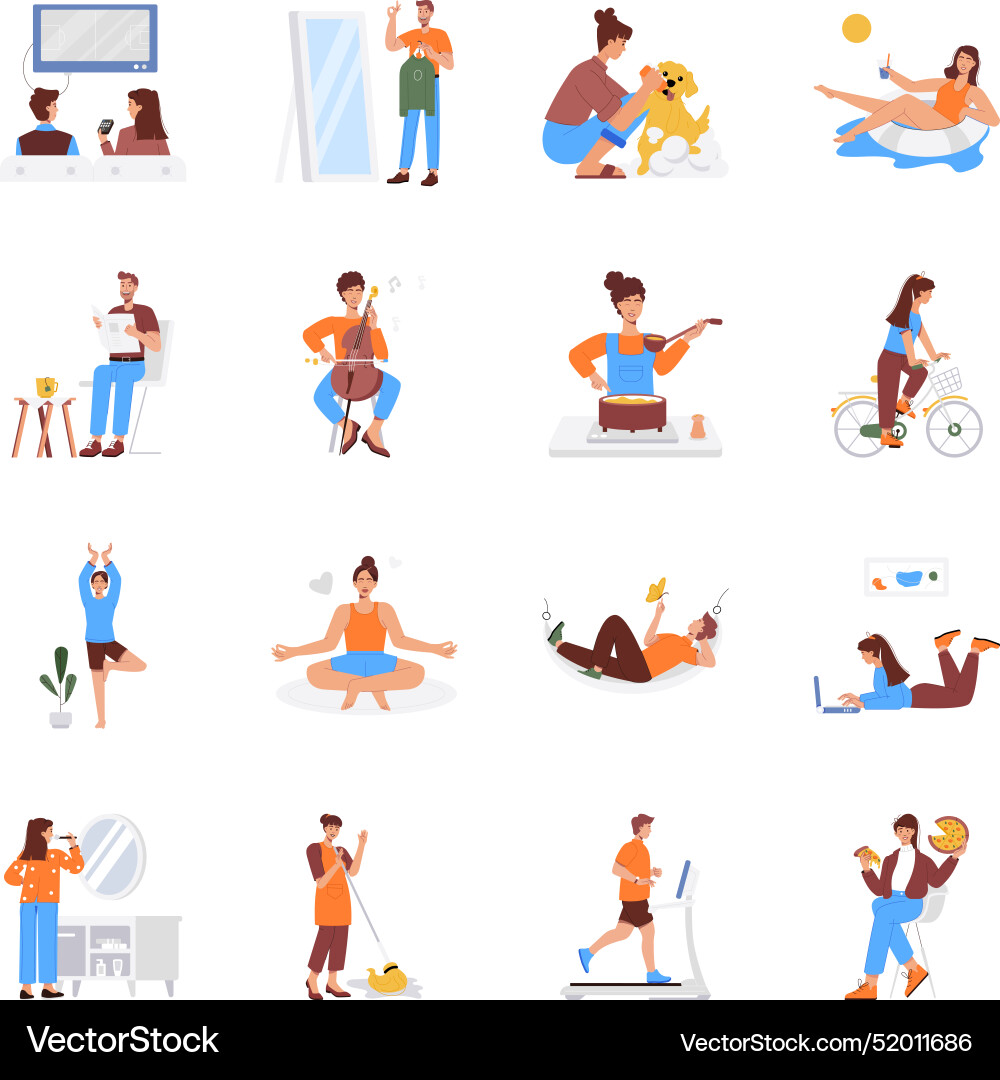 Webset of 16 daily activities flat Royalty Free Vector Image
