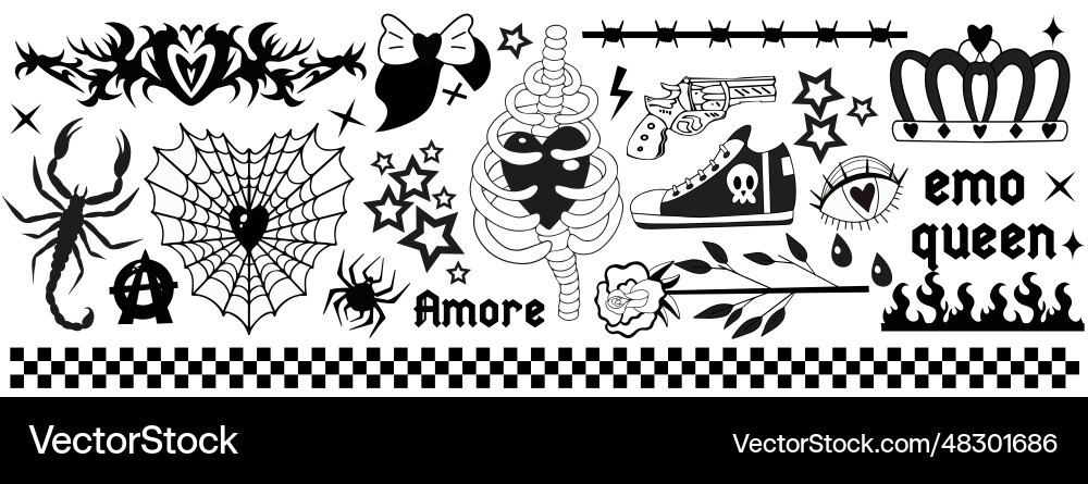 Y2K Grunge Emo Stickers - Dark Aesthetic Vector Image