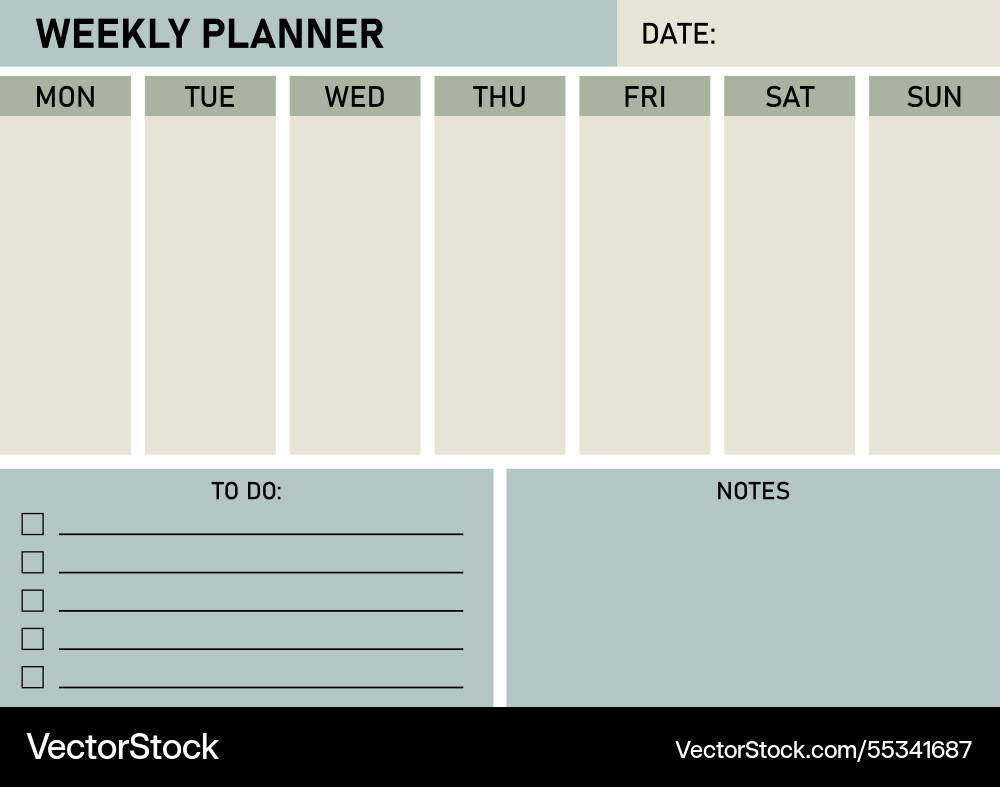 A4 printable basic weekly planer monthly planer Vector Image