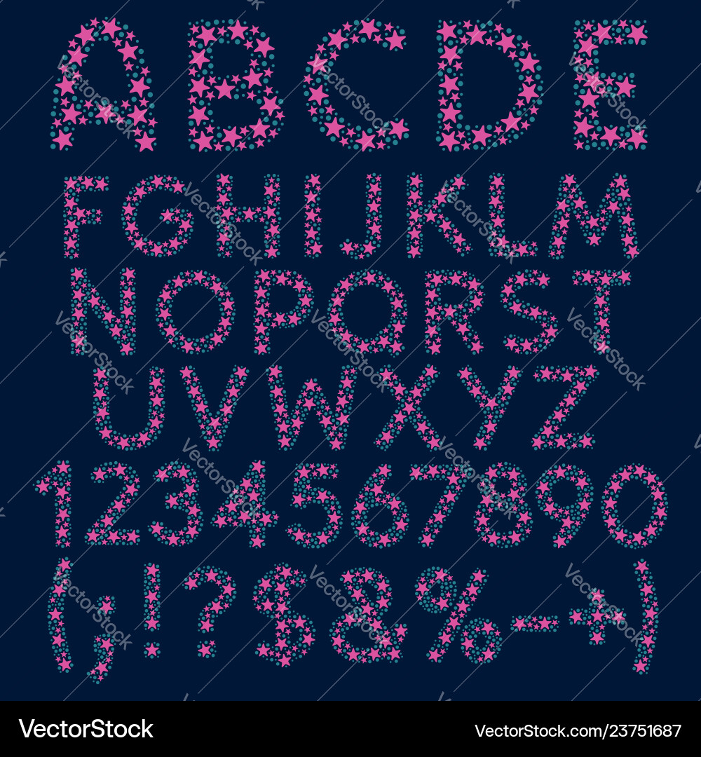 Alphabet Buchstaben Zahlen und Zeichen von Sternen