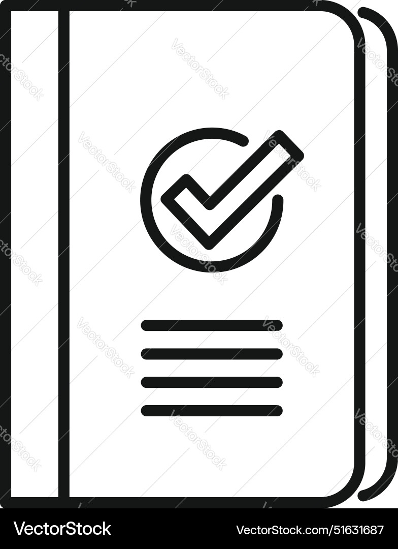 Book with checkmark icon outline style Royalty Free Vector