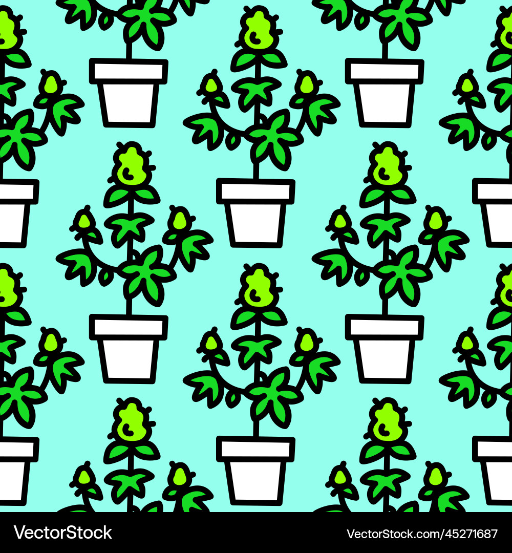 Cannabis plants seamless pattern in line Vector Image