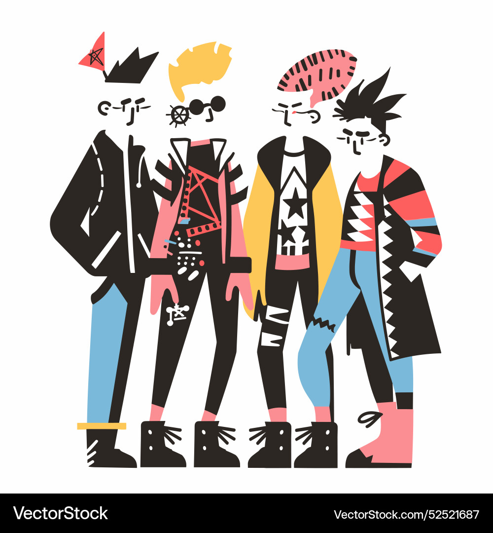 Diverse group young adults dressed punk rock Vector Image