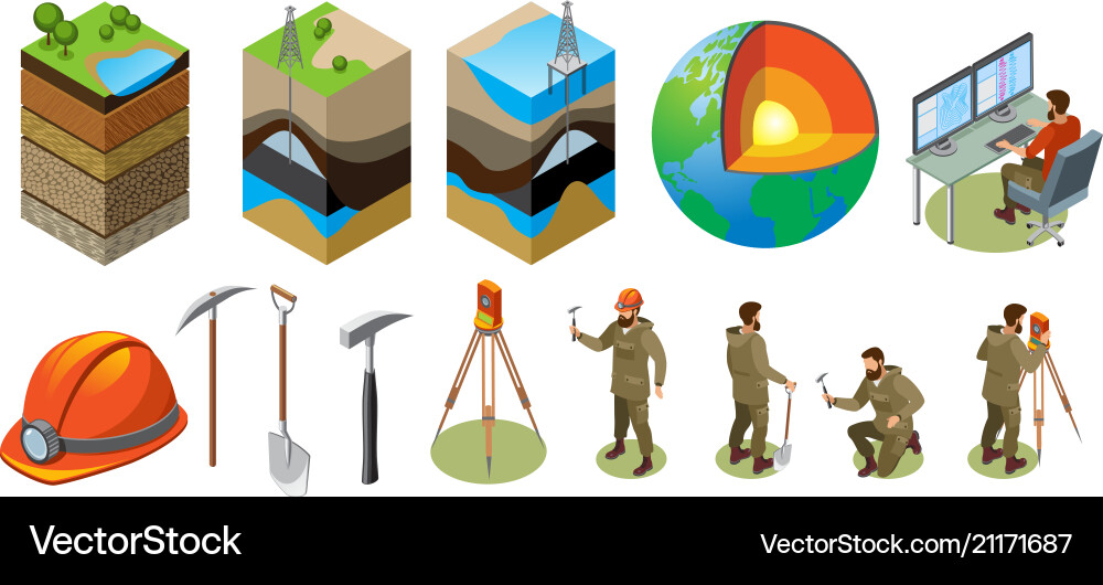 Earth exploration isometric icons Royalty Free Vector Image