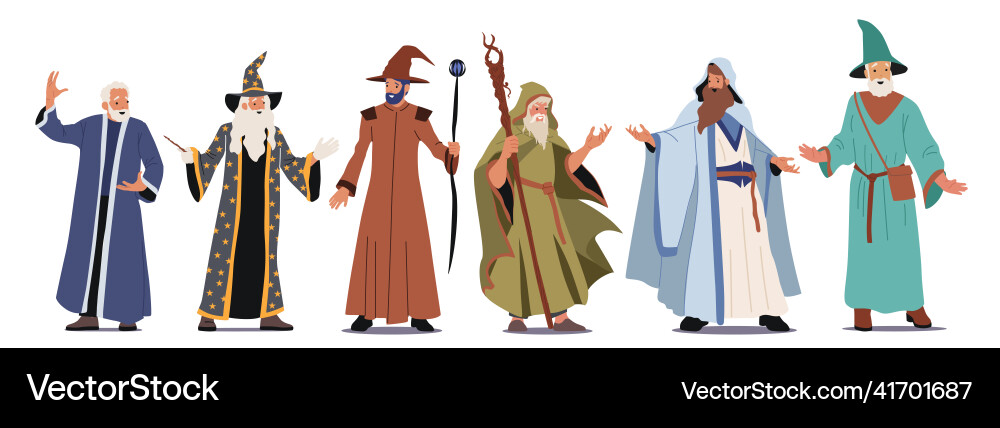 Group of Wizards in Robes Royalty Free Vector Image