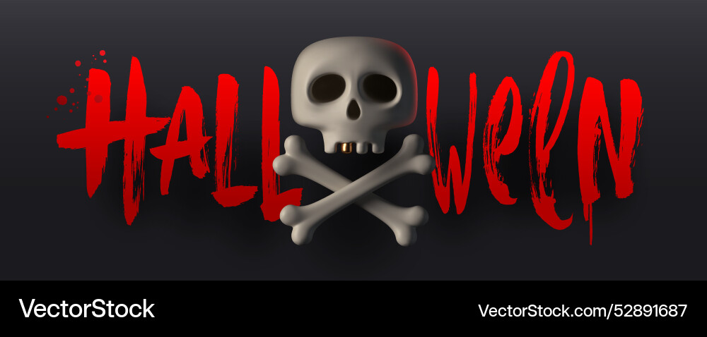 Halloween banner with human skull and bones Vector Image