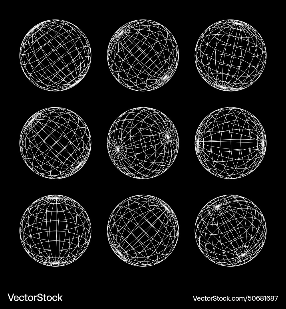 Wireframe shapes lined sphere perspective mesh Vector Image