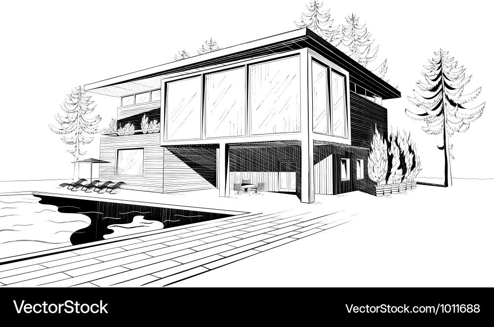 Background with modern house swimming pool Vector Image
