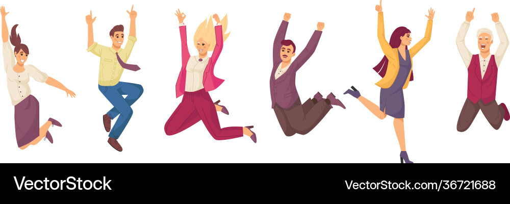 Happy jumping office people workers Royalty Free Vector