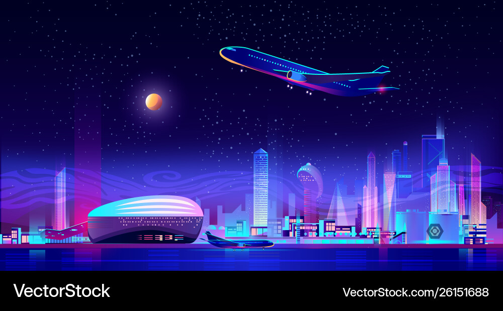 Metropolis airport cartoon background Royalty Free Vector