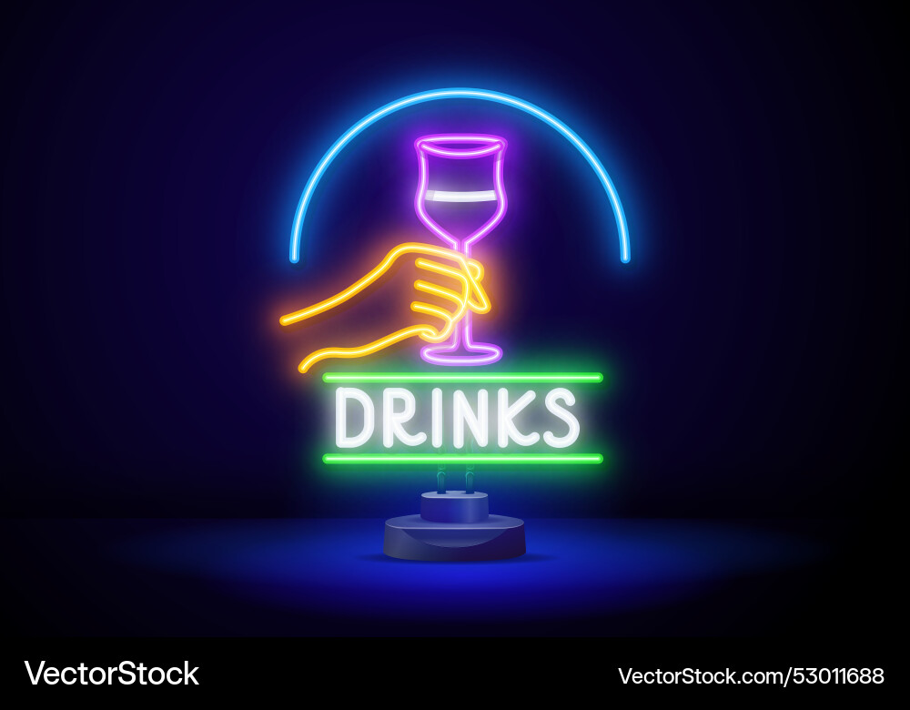 Neon drinks wine bar sign cold Royalty Free Vector Image