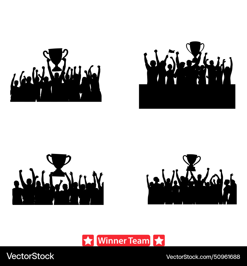 Raising the trophy dynamic winner team poses Vector Image