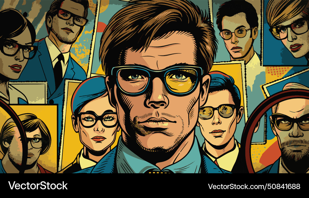 Vintage comic style business team Royalty Free Vector Image