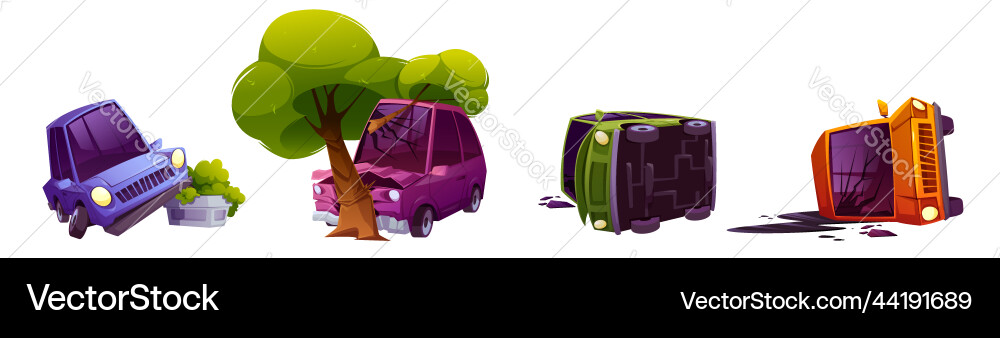 Car crash broken vehicles after road accidents Vector Image
