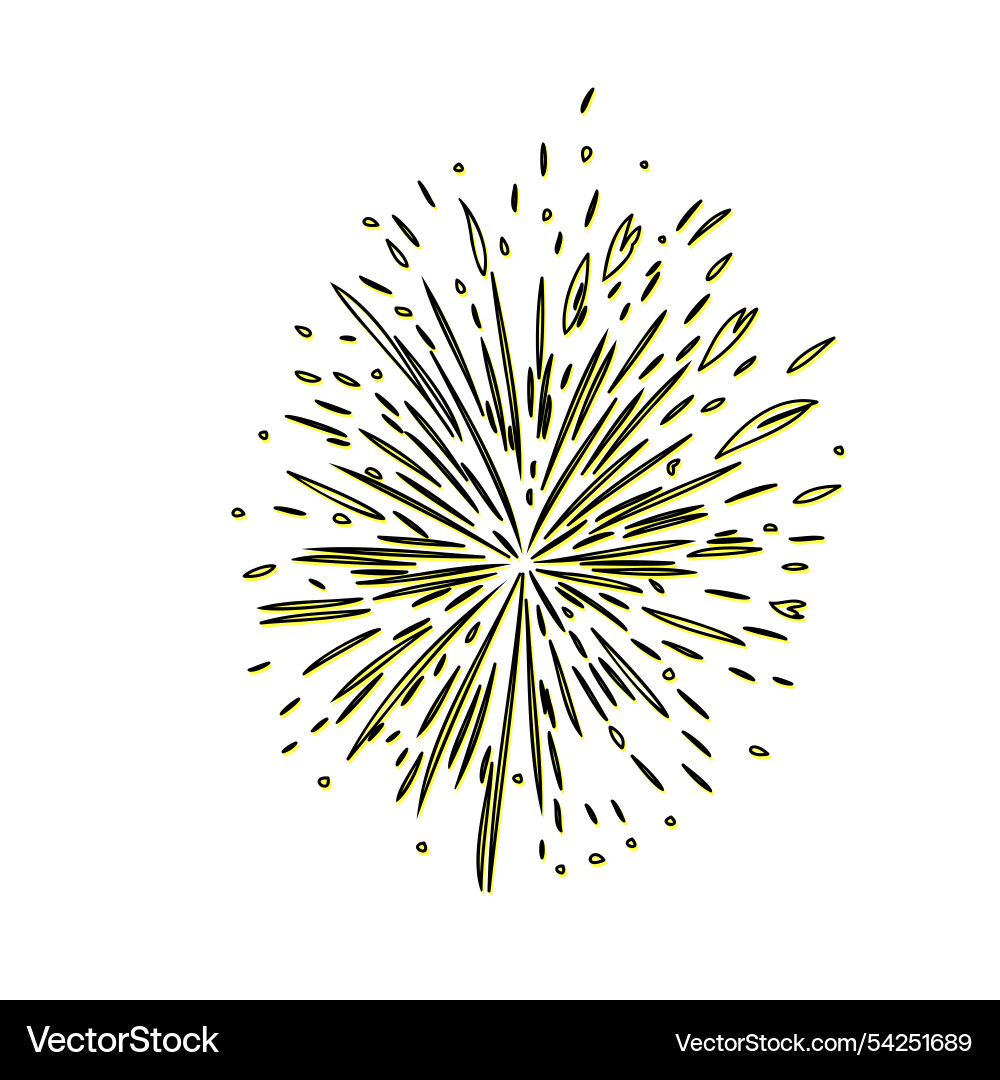 Celebration fireworks splash outline sketch yellow