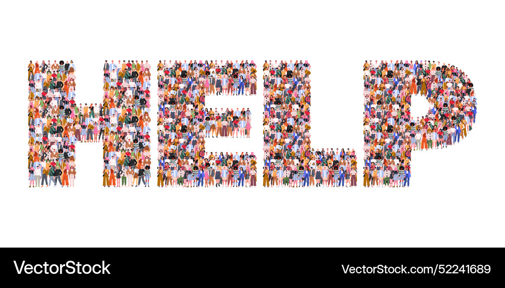 Large group of people forming word help Royalty Free Vector