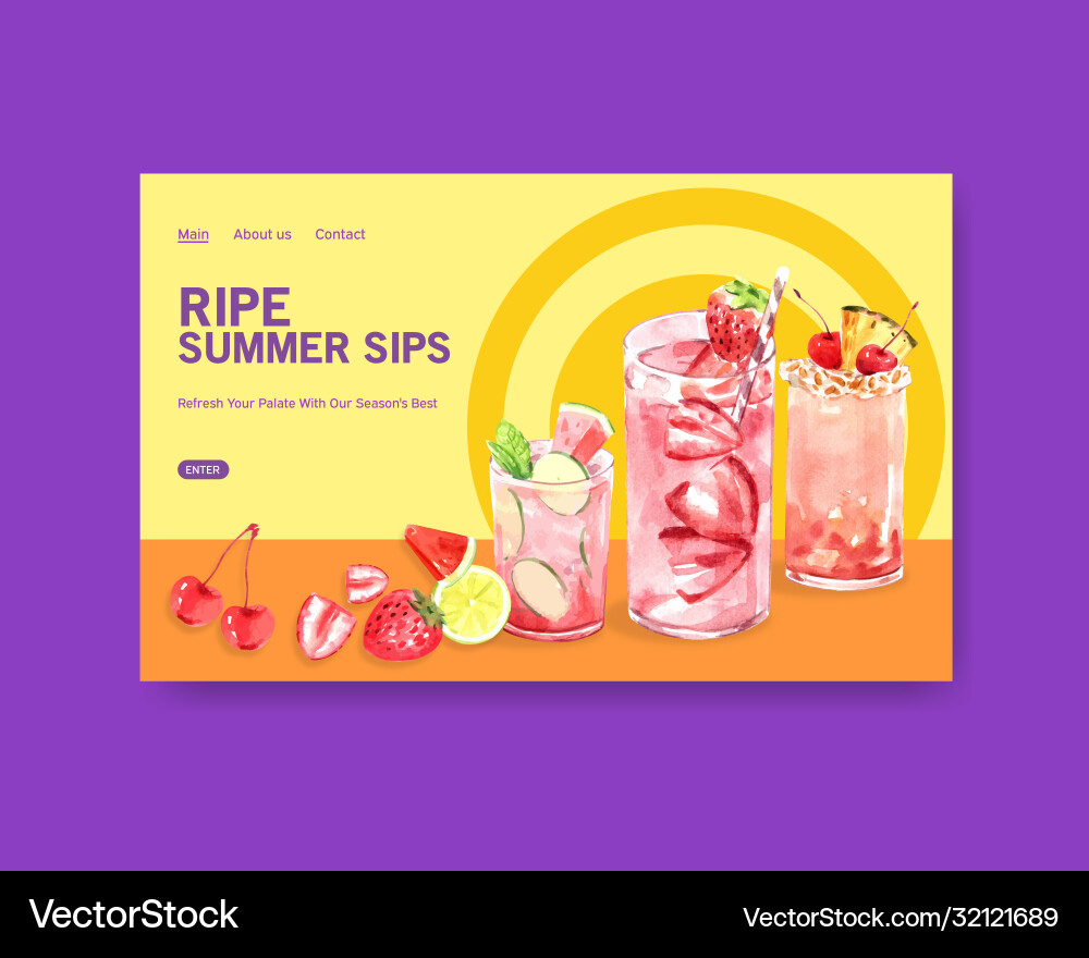 Summer drink website template design for cocktail Vector Image