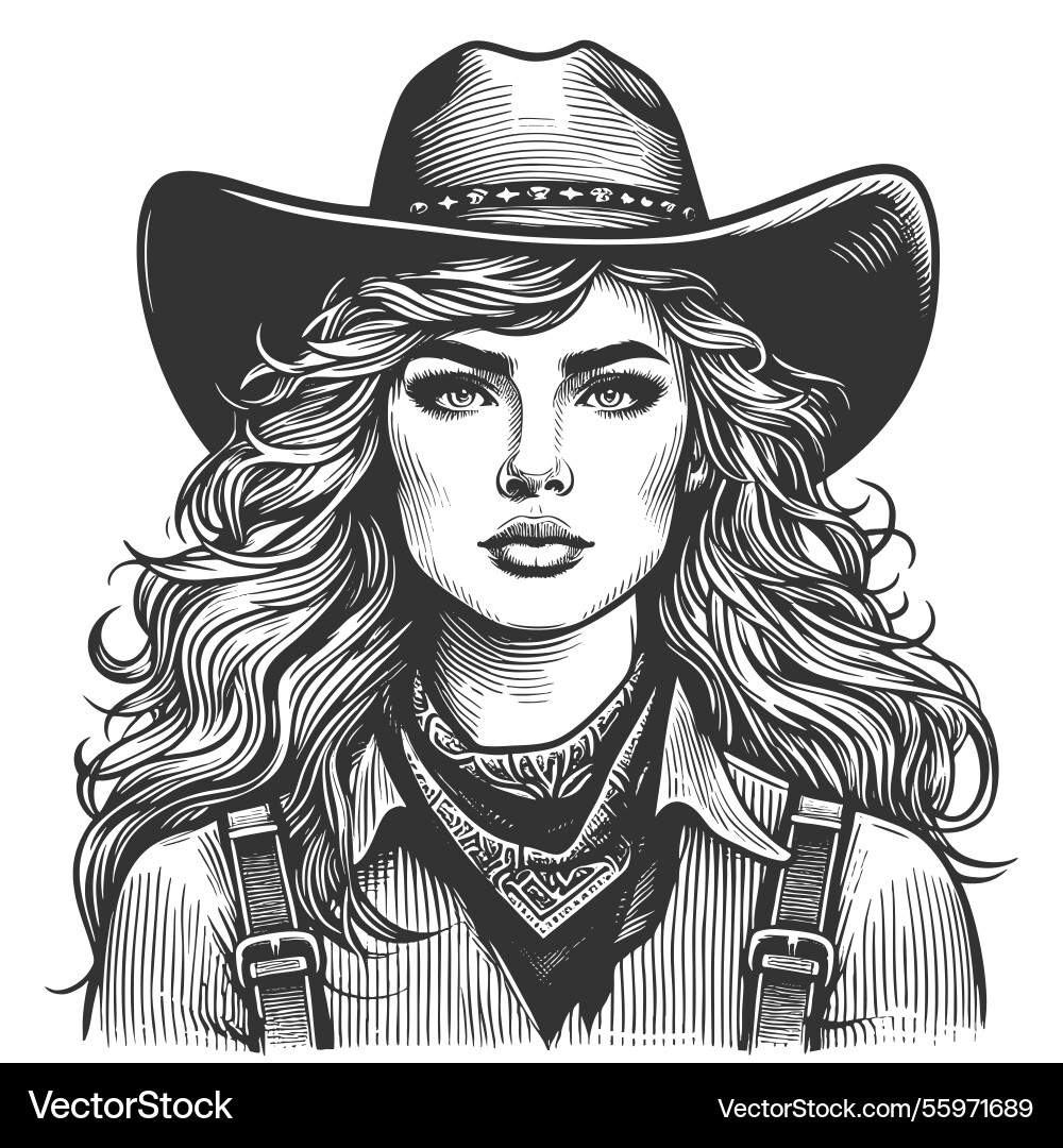 Western cowgirl engraving Royalty Free Vector Image